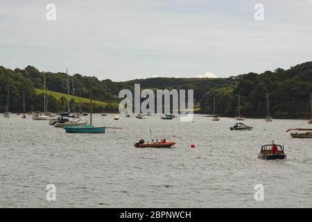 View over bay to Saint Anthonys from Saint Mawes, Cornwall, England ...
