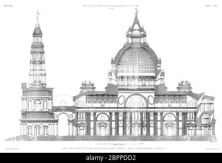 St. Peter's Basilica, Rome, longitudinal section, illustration, Meyers ...