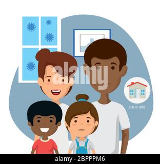 stay at home campaign with parents and children Stock Vector Image ...