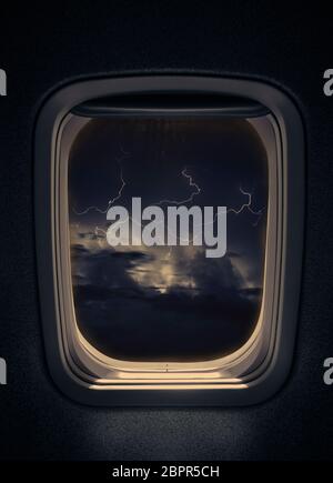 Thunderstorm and lightning view from airplane window Stock Photo - Alamy
