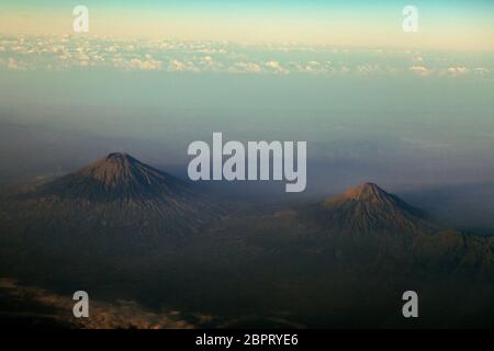Aerial of Mount Sundoro and Mount Sumbing, Java, Indonesia Stock Photo ...