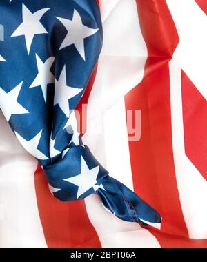 Closeup of American flag with knot. Conceptual representation of an ...