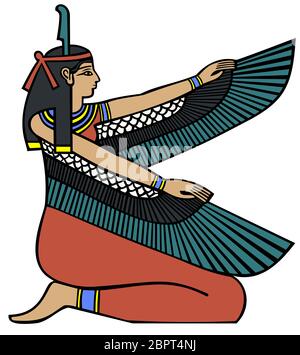 ancient egyptian goddess maat queen female wings illustration Stock ...