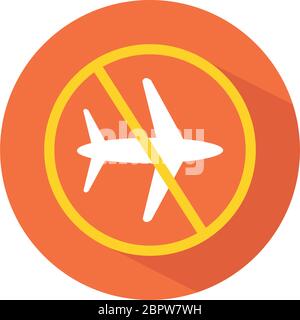 forbidden sign with airplane icon over white background, line color ...