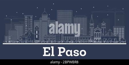 El Paso Texas USA City Skyline Silhouette. Hand Drawn Sketch. Business ...