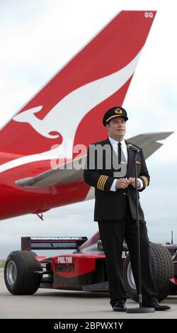 John Travolta wearing Qantas pilot's uniform, Melbourne airport, 2010 ...