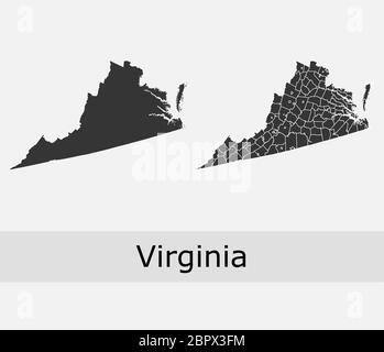 Virginia state outline administrative and political vector map in black ...