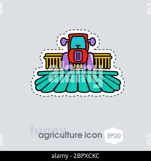 Tractor processes the earth a rural landscape icon Stock Photo - Alamy