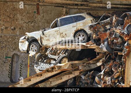 Pile of crushed and deformed cars in the car scrapyard Stock Photo - Alamy