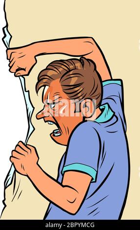 Angry businessman tear paper document distressed with business failure ...