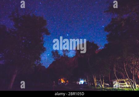 camping in campground area at night with star on the sky in national ...