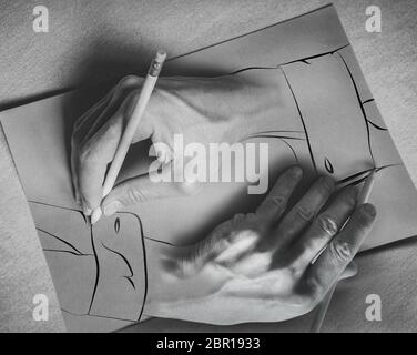 Man drawing line with pencil and holding raw as ruler. House improving ...