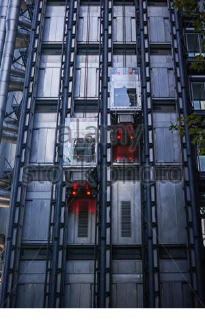 Elevators on the exterior of The Lloyd's building at 1 Lime Street ...