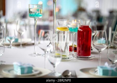 limonade jug with glasses on the table in restaurant Stock Photo - Alamy