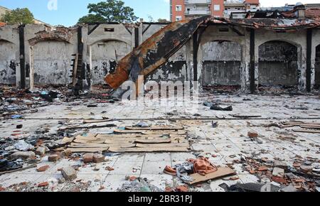 Collapsed Roof Structure After Fire Damage Stock Photo - Alamy