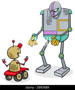 Funny cartoon robot characters talking Stock Photo - Alamy