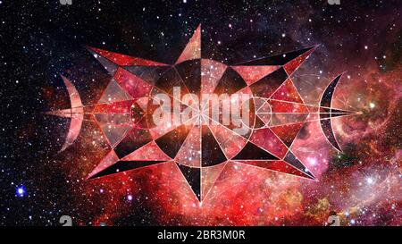 Abstract cosmos geometric background with polygons, triangles, stars ...