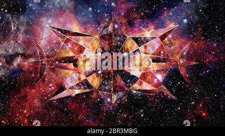 Abstract cosmos geometric background with polygons, triangles, stars ...