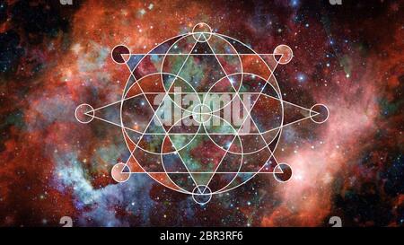 Abstract cosmos geometric background with polygons, triangles, stars ...
