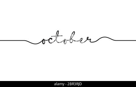 October, vector script with decorative white and red oak leaves ...