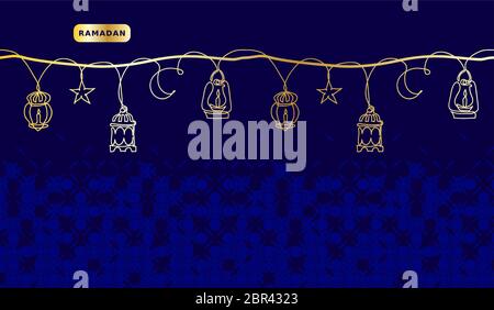 Ramadan Kareem Lantern or Fanous in a Dark Glowing Background Vector ...