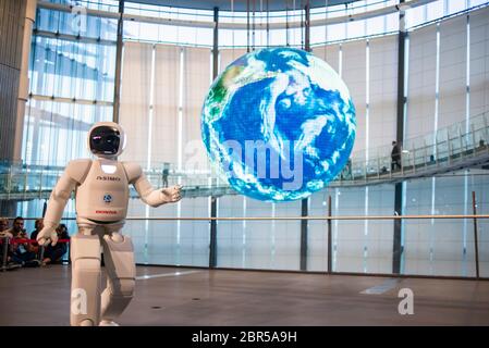 The humanoid robot called Asimo, created by Honda, is performing at the ...