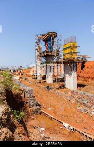 New highway roads junction construction building of ramps,exits, entry ...