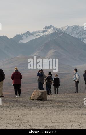 The Polychrome Overlook in Denali National Park, Alaska with volcanic ...