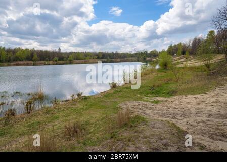 Spring view of the Borki lake on the border between Sosnowiec and ...