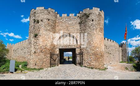 Entrance gates to the castle Samuil, located above Ohrid lake, Republic ...