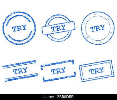 try blue grunge seal isolated on white Stock Photo - Alamy