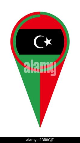 Libya map pin flag icon. Libyan pennant map marker on a metal needle. 3D realistic illustration ...
