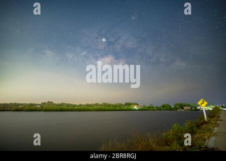 Signs, signs, beware of curves at night, behind the sign, with the ...