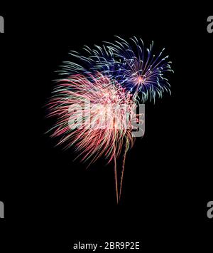 Colorful exploded fireworks display, isolated on black background Stock ...