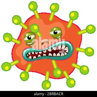 Single virus cell with scary face on white background illustration ...