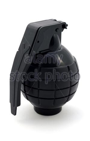 An isolated image of a loaded and live military hand grenade for use in ...