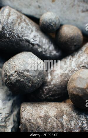 Scrap lead, pieces, lead bars. Lead texture. Close-up. Macro. Plumbum ...