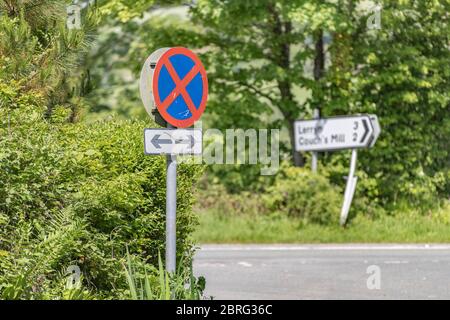 Rural No Stopping Clearway road sign on UK country road (Cornwall). For ...