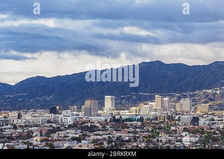 Aerial view of downtown Glendale, city in Los Angeles County ...