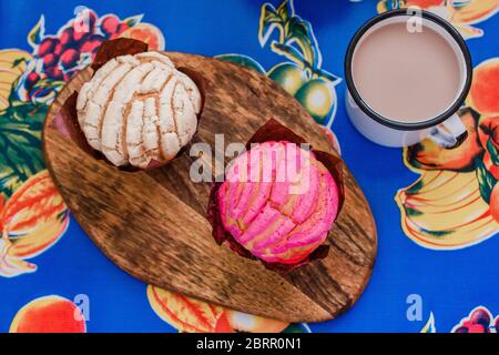 Vanilla Homemade Mexican Conchas. A traditional Mexican sweet bread ...