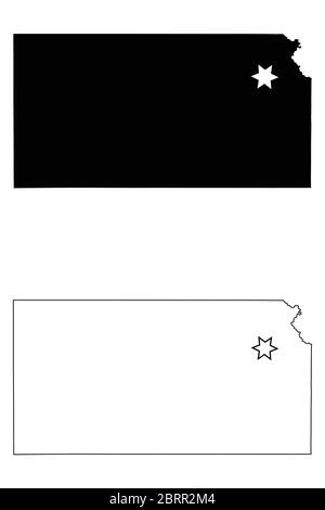 Kansas KS state Maps. Black outline map isolated on a white background ...
