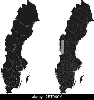 Political map of Sweden with borders with borders of regions and ...