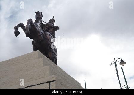 Statue of the famous warrior Saladin (Salah ad-Din) in front of the ...