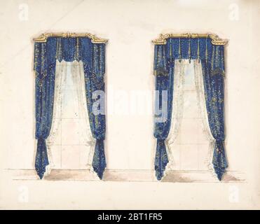 Design for Blue Curtains with Gold Fringes and Pediments, early 19th ...