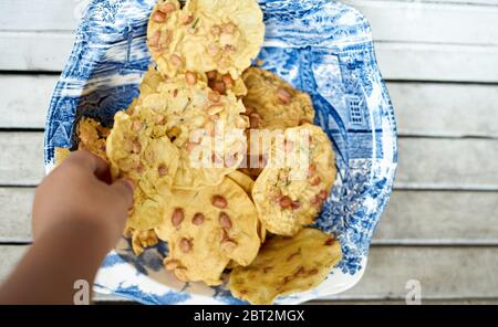Deep fried Peanut crackers, Traditional peyek kacang from Indonesia ...