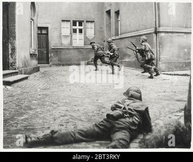 German prisoners of war on the autobahn, Lubeck, Hamburg, Germany 1945 ...