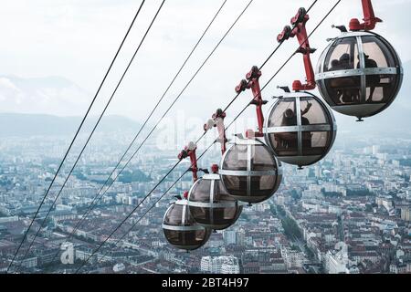 Cable car to the Bastille in Grenoble and View over the city of ...