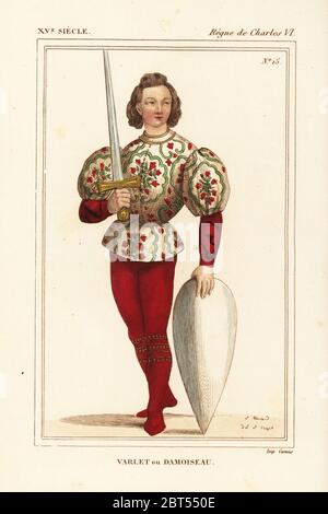Page or squire, Varlet ou damoiseau, to a knight, 15th century France ...