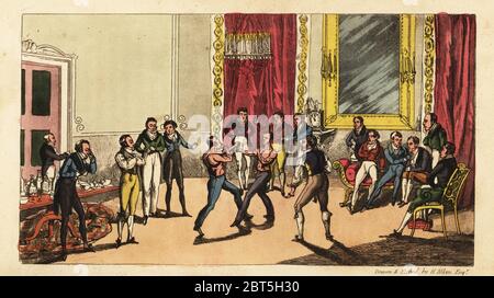 Bare-knuckle prize fighters in a boxing match, early 19th century Stock ...