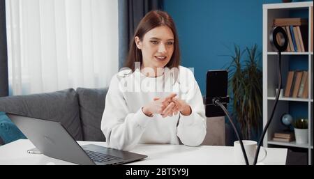 Female vlogger recording shooting video from her vacation Stock Photo ...
